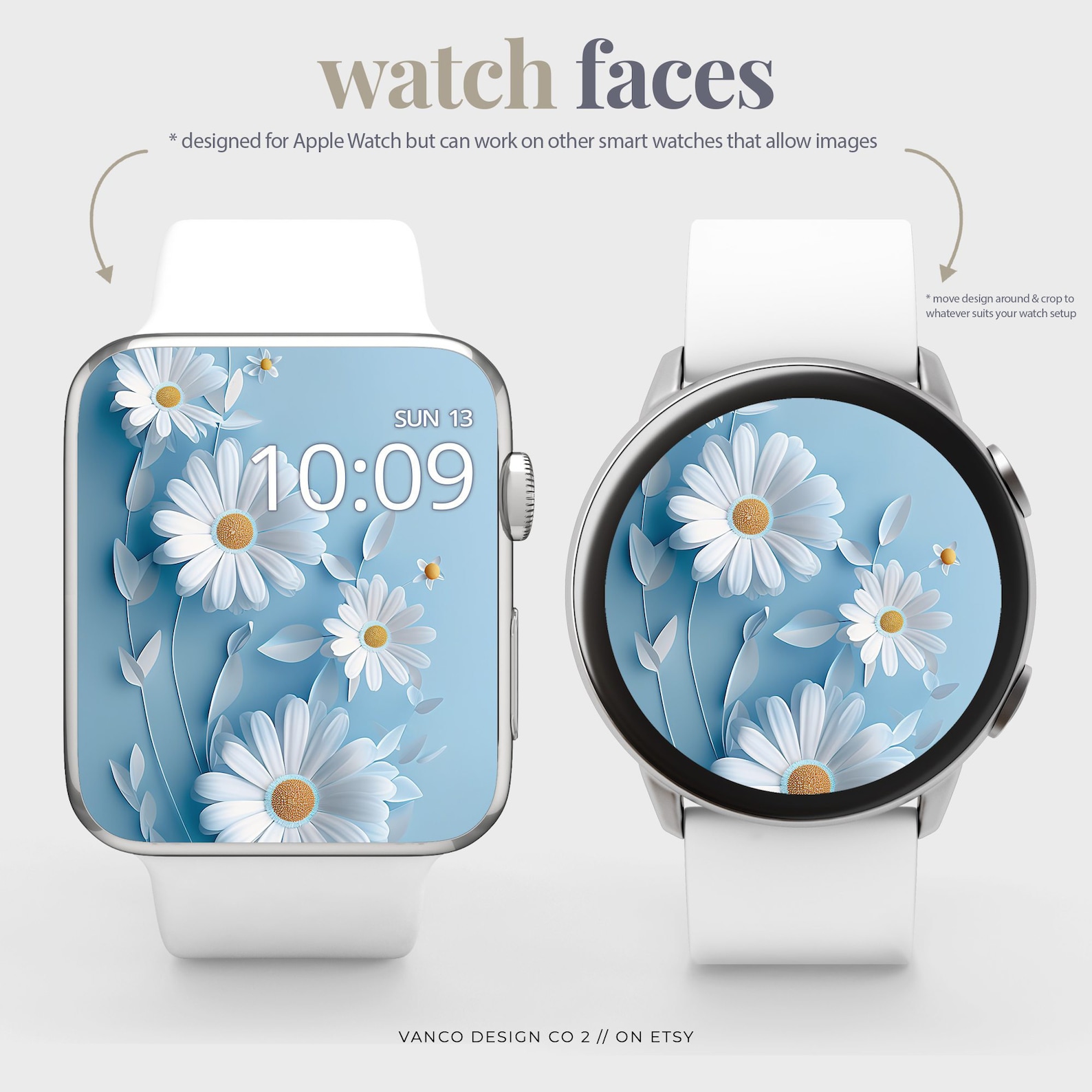 Daisies Apple Watch Face Phone Wallpaper, Baby Blue Spring Floral ...