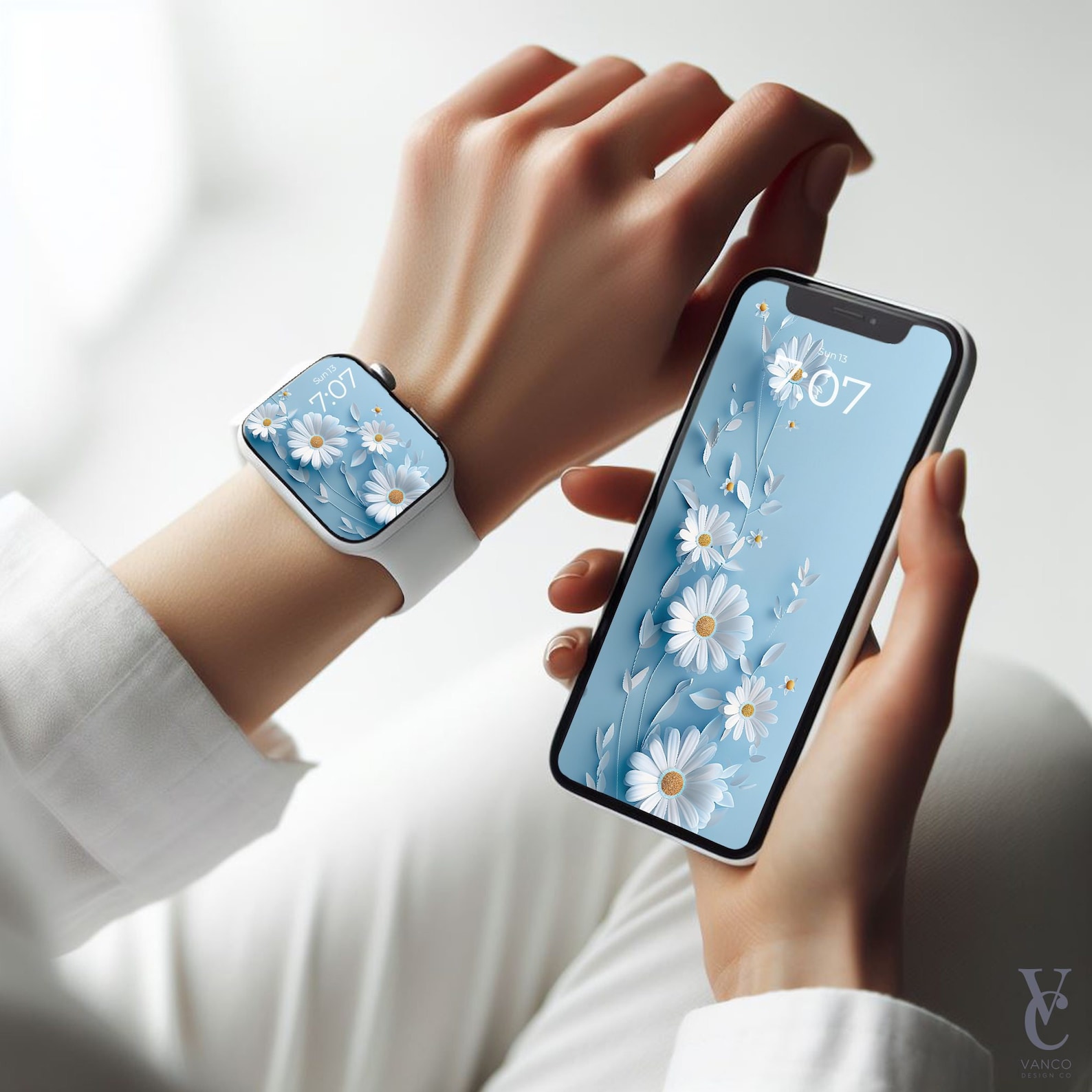 Daisies Apple Watch Face Phone Wallpaper, Baby Blue Spring Floral ...
