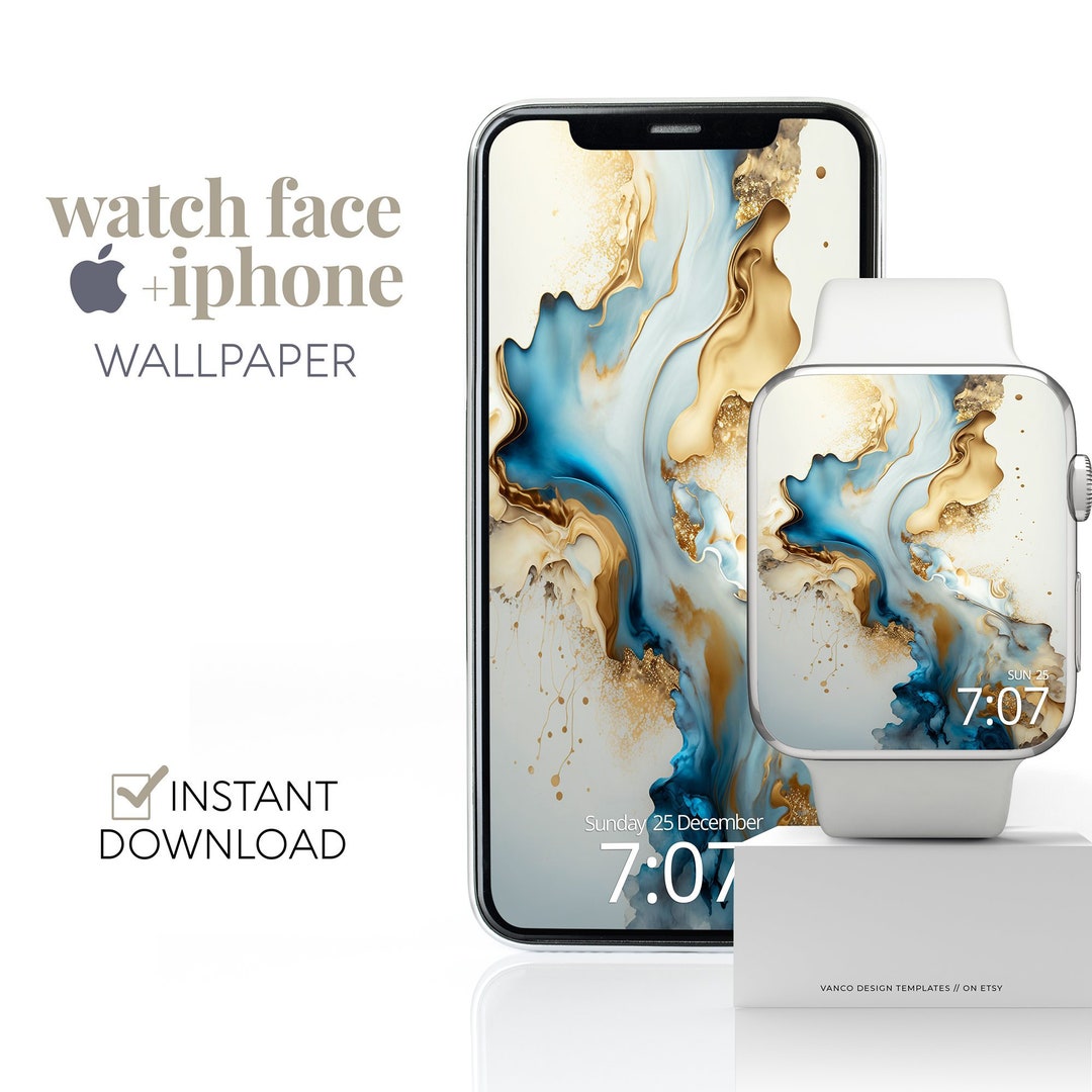 Blue Marble Apple Watch Wallpaper, Blue & Gold Alcohol Ink Smart Watch ...
