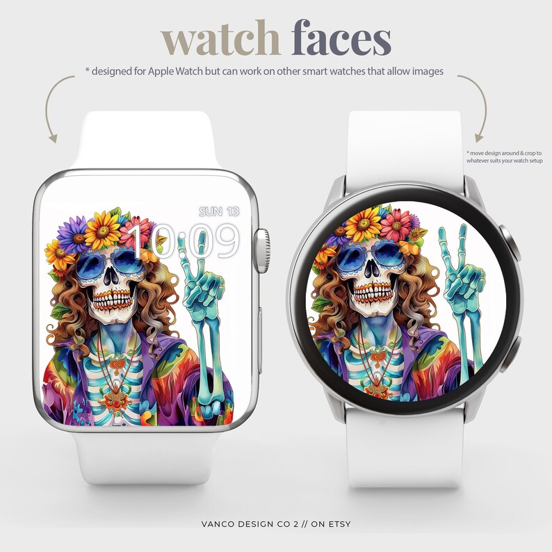 Skeleton Hippie Apple Watch Face Halloween Phone Wallpaper, Vibrant ...
