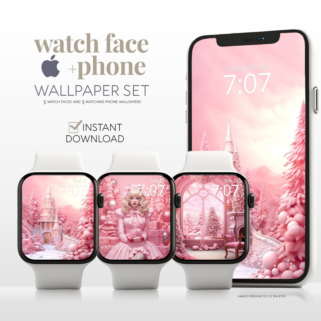 Pink Barbiecore Apple Watch Face Wallpaper Set, Hot Pink Christmas ...