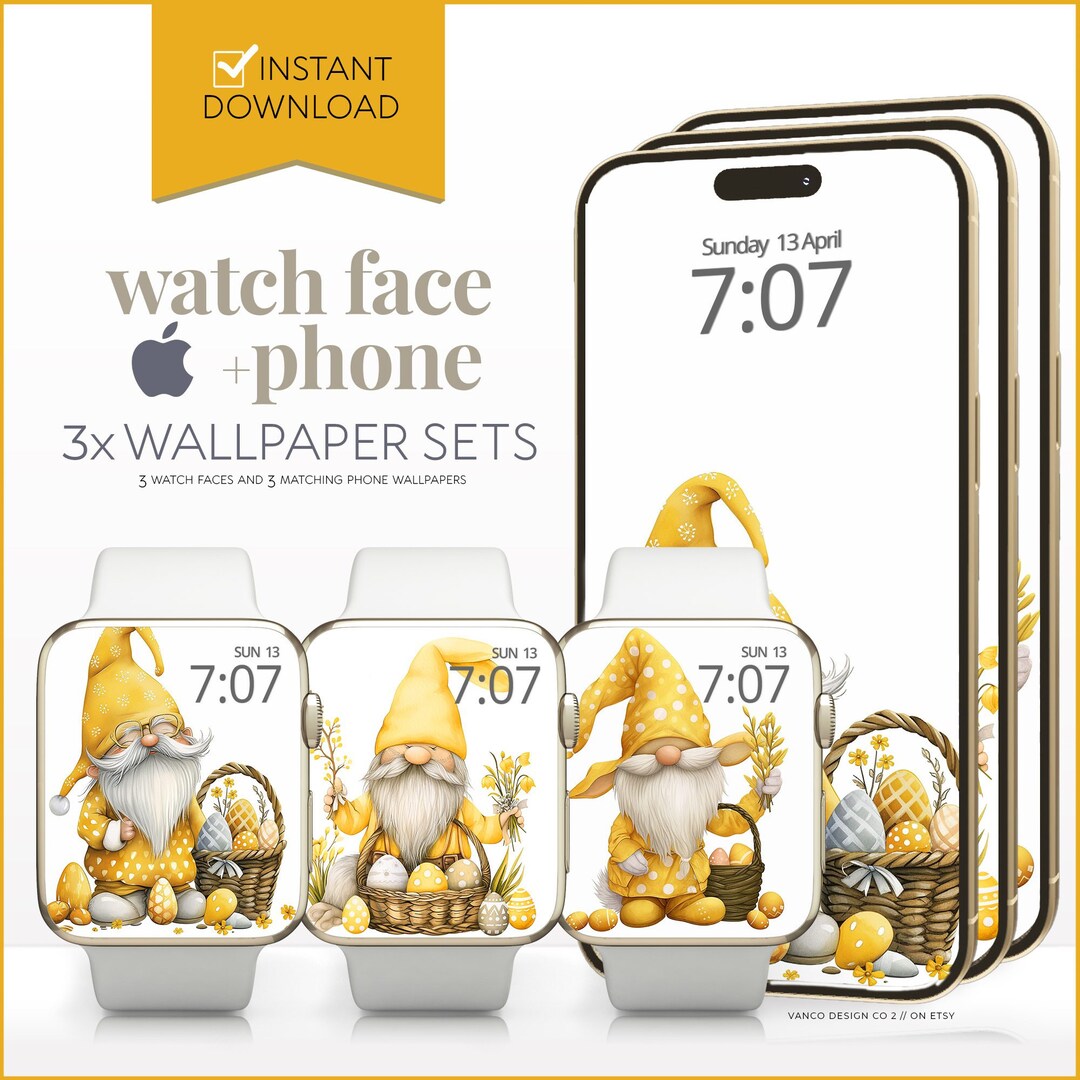 Easter Gnomes Apple Watch Face Phone Wallpaper, Yellow Spring ...