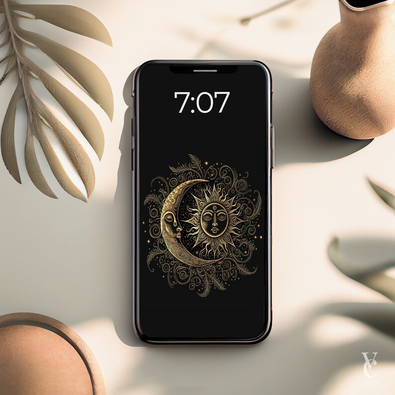 Celestial Apple Watch Wallpaper, Sun and Moon Smartwatch Background ...