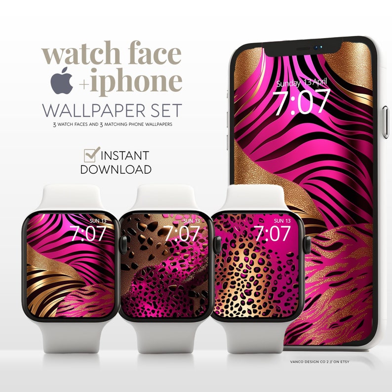 Pink Leopard Print Apple Watch Wallpaper, Trendy Animal Print Glitter ...