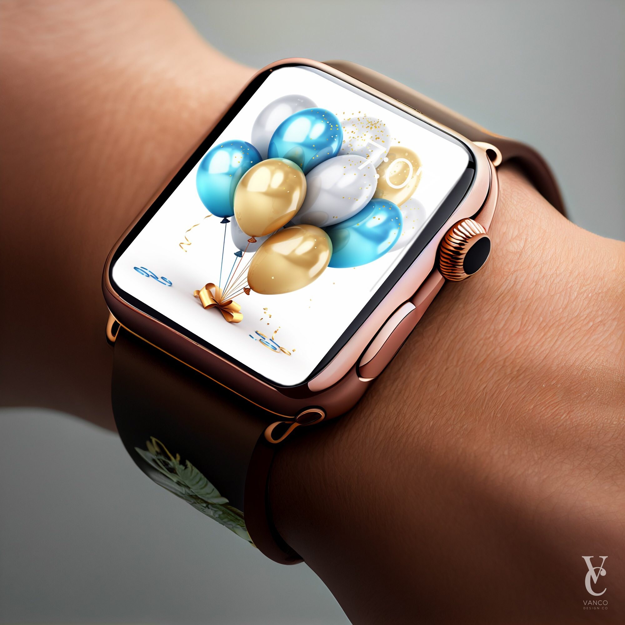 Celebration Balloons Apple Watch Wallpaper, Blue Gold Custom Smartwatch ...