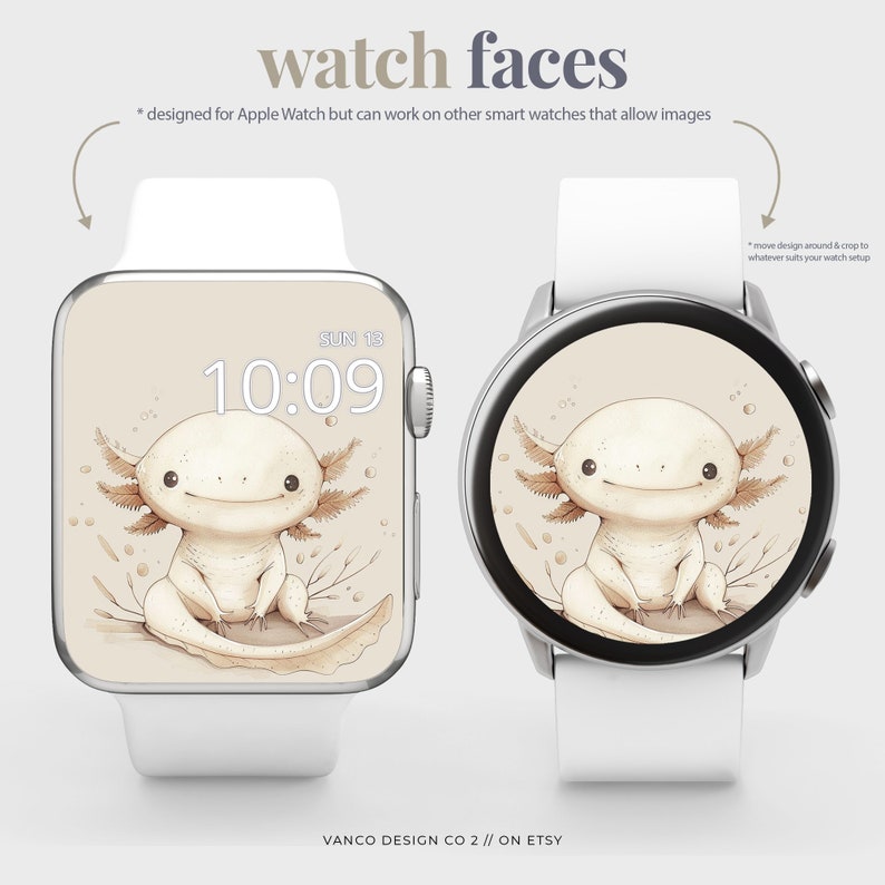 Axolotl Apple Watch Face Phone Wallpaper, Cute Salamander Illustration ...