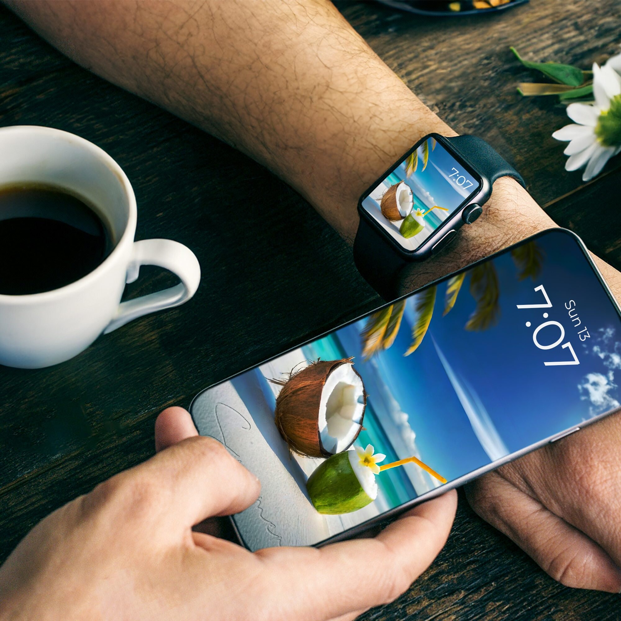 Summer Phone & Apple Watch Wallpaper, Vacation Vibe Tropical Sandy ...