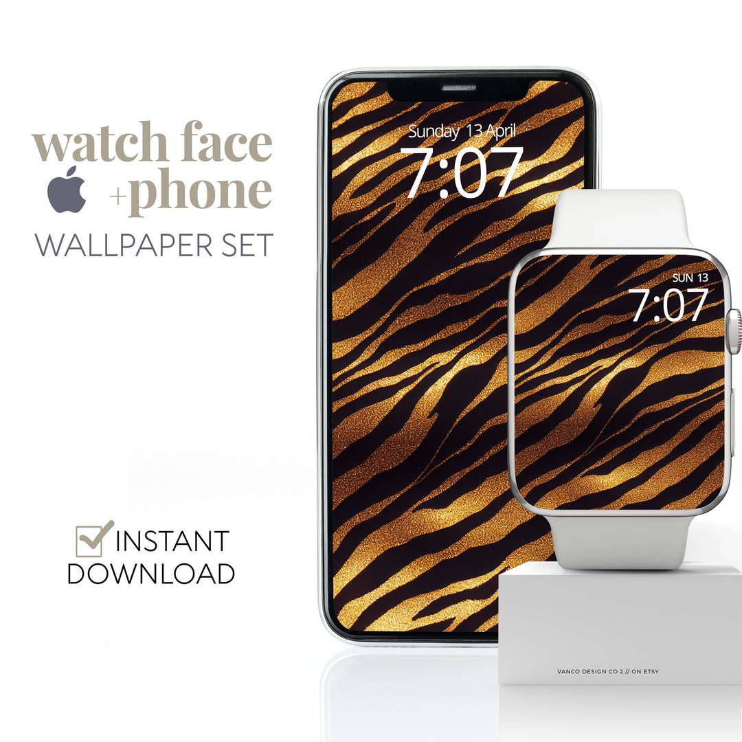 Gold Glitter Apple Watch Face Phone Wallpaper, Animal Print Zebra ...