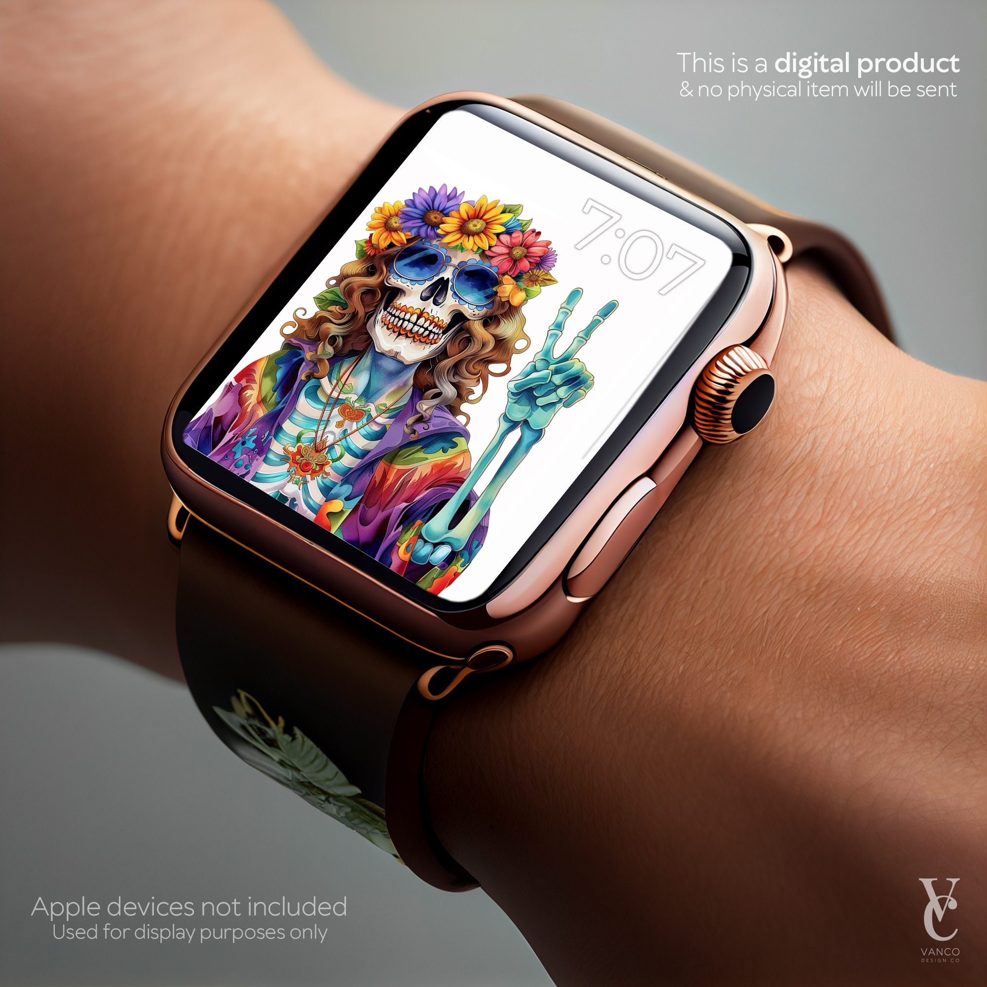 Skeleton Hippie Apple Watch Face Halloween Phone Wallpaper, Vibrant ...