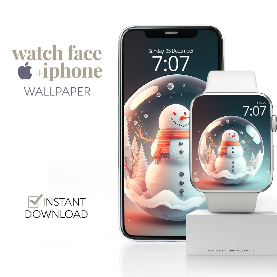 Snowman Apple Watch Wallpaper, Winter Smartwatch Wallpaper, Snowglobe ...