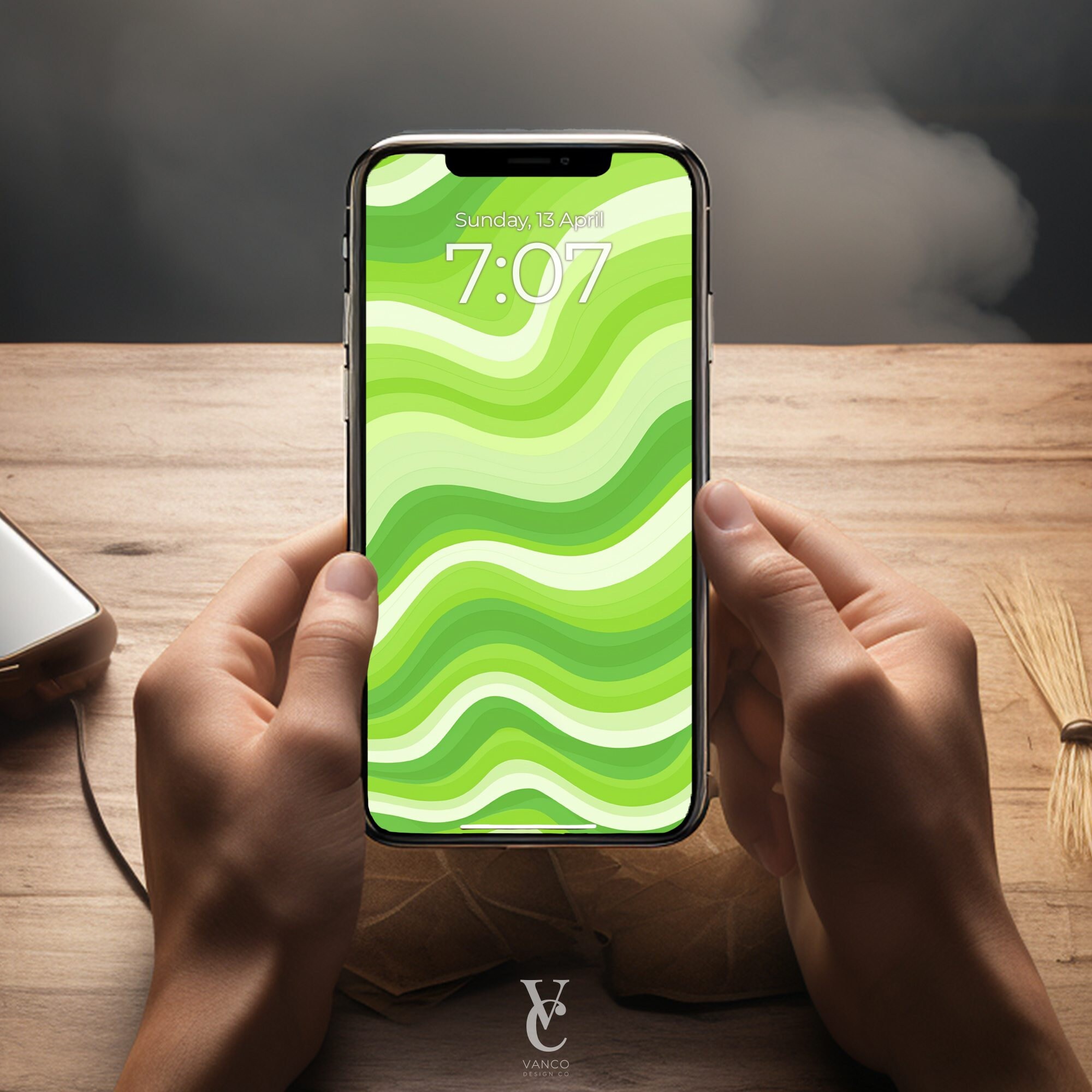 Wavy Apple Watch Face & Phone Wallpaper, Trendy Retro Waves Sage ...