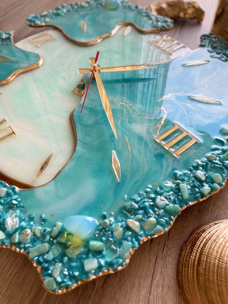 Decor. Epoxy Clock. Resin Art Wall Clock. Amazonite Wall - Etsy