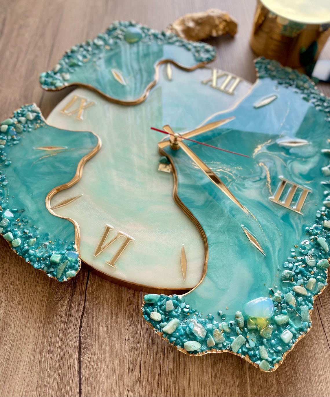 Decor. Epoxy Clock. Resin Art Wall Clock. Amazonite Wall - Etsy