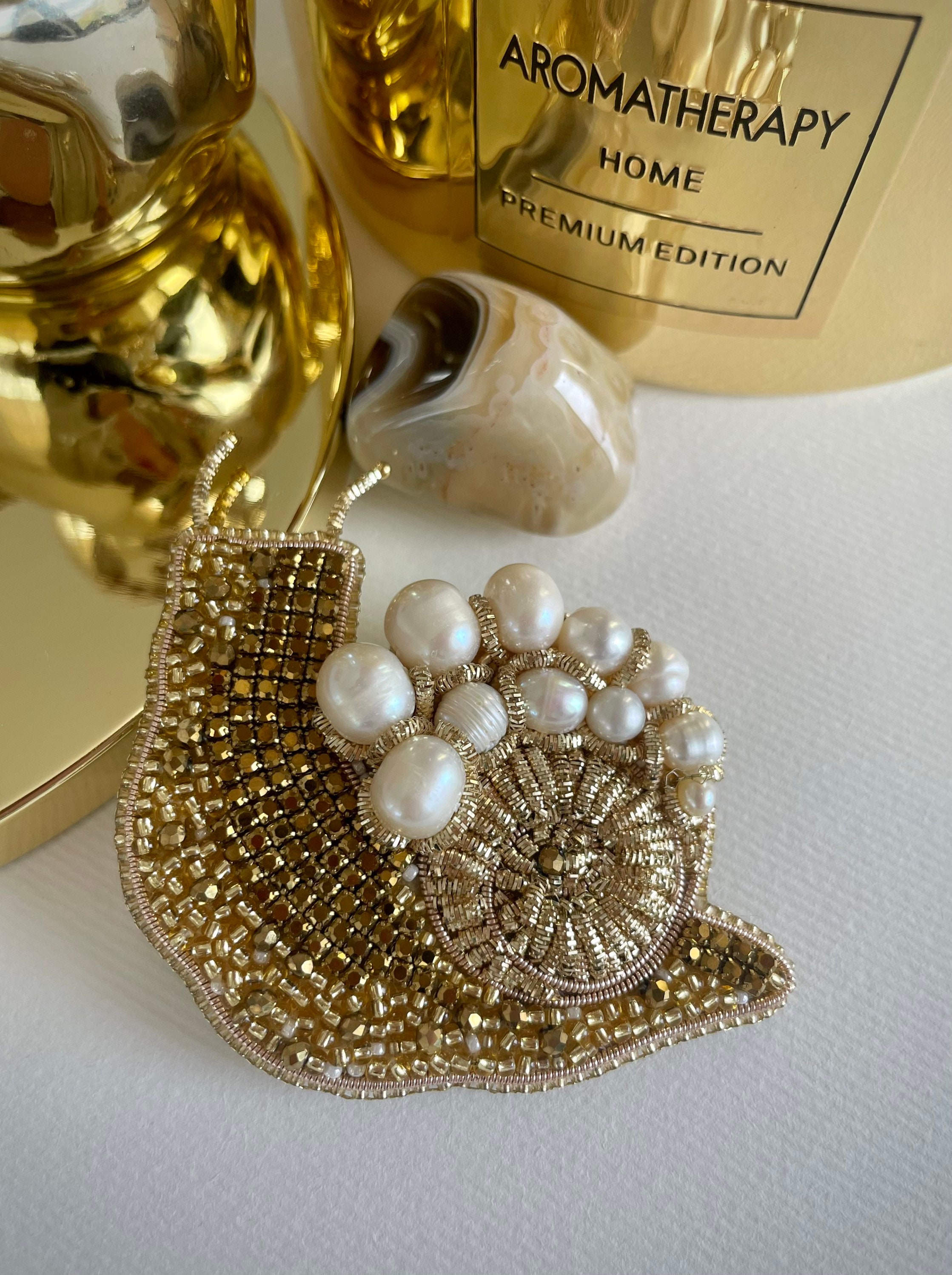 Beaded Brooch snail. Gold Beaded Brooch. Handmade Beaded Brooch. Beaded ...