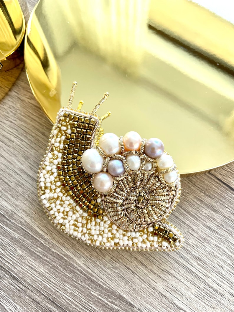 Beaded Brooch snail. Gold Beaded Brooch. Handmade Beaded Brooch. Beaded ...