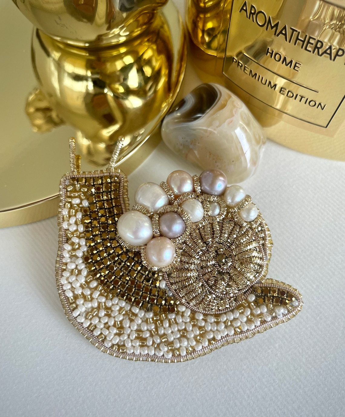 Beaded Brooch snail. Gold Beaded Brooch. Handmade Beaded - Etsy