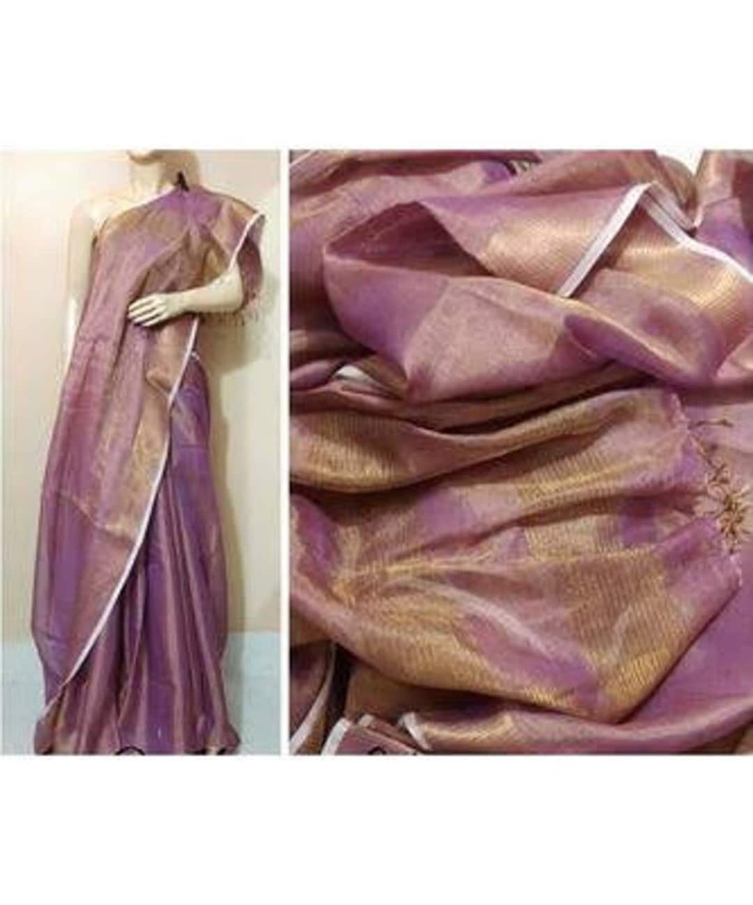Purple Pure Tissue Linen Saree Handwoven Saree Zari Border Organic ...