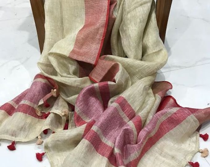 Beautiful Linen Saree Handwoven Saree With Zari Border Organic Linen by ...
