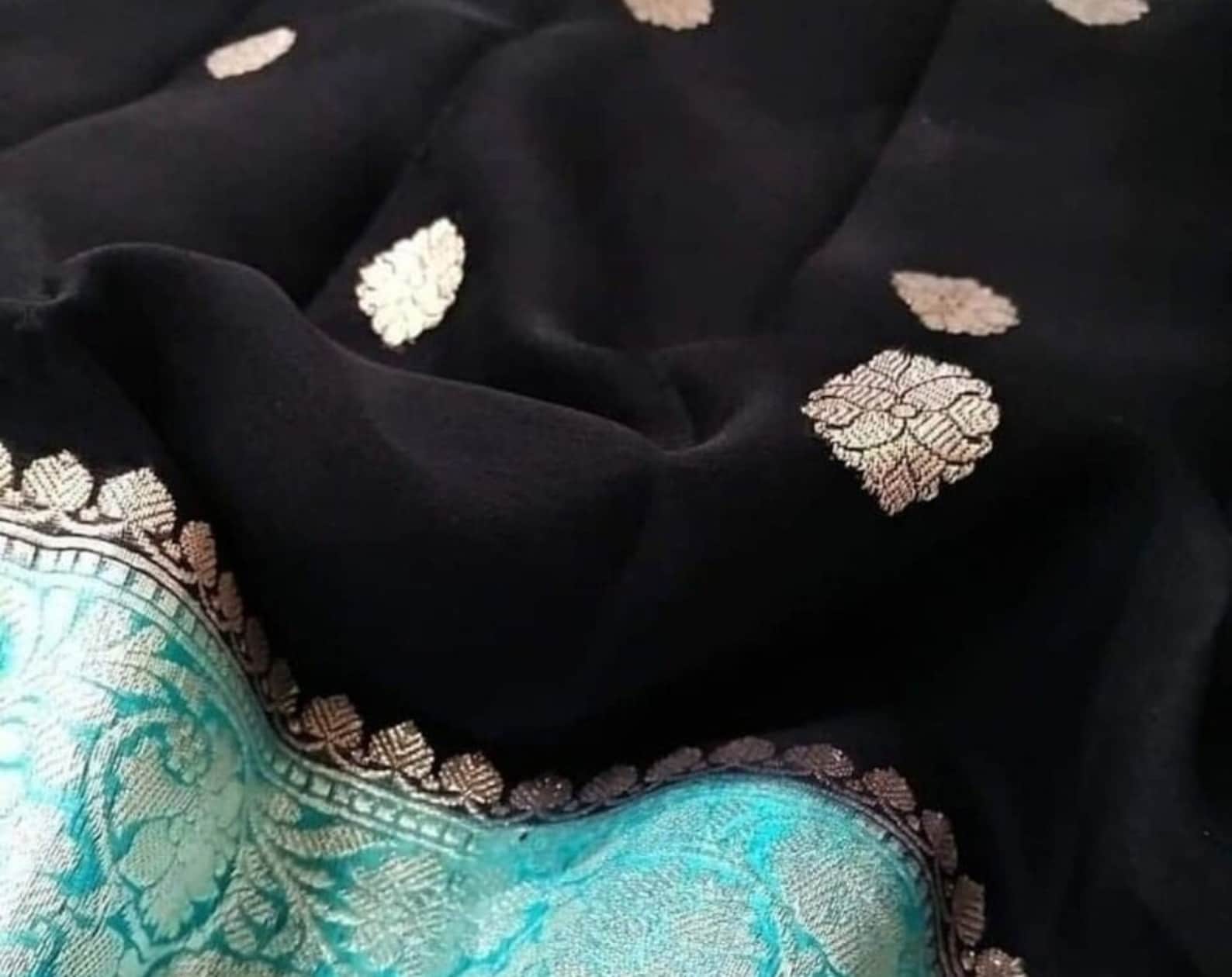 Black Firozi Banarasi Pure Chiffon Georgette Saree Georgette Banarasi ...