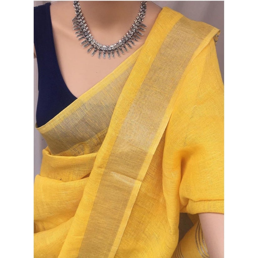 Beautiful Linen Saree Handwoven Saree With Zari Border Organic Linen by ...