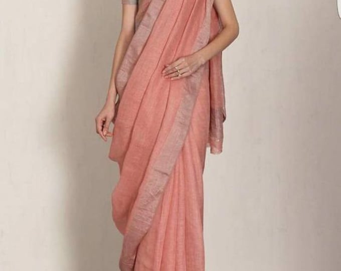 Beautiful Linen Saree Handwoven Saree With Zari Border Organic Linen by ...