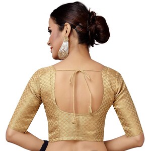Golden Brocade Silk Blouse Designer Blous Indian Readymade Sari Top ...