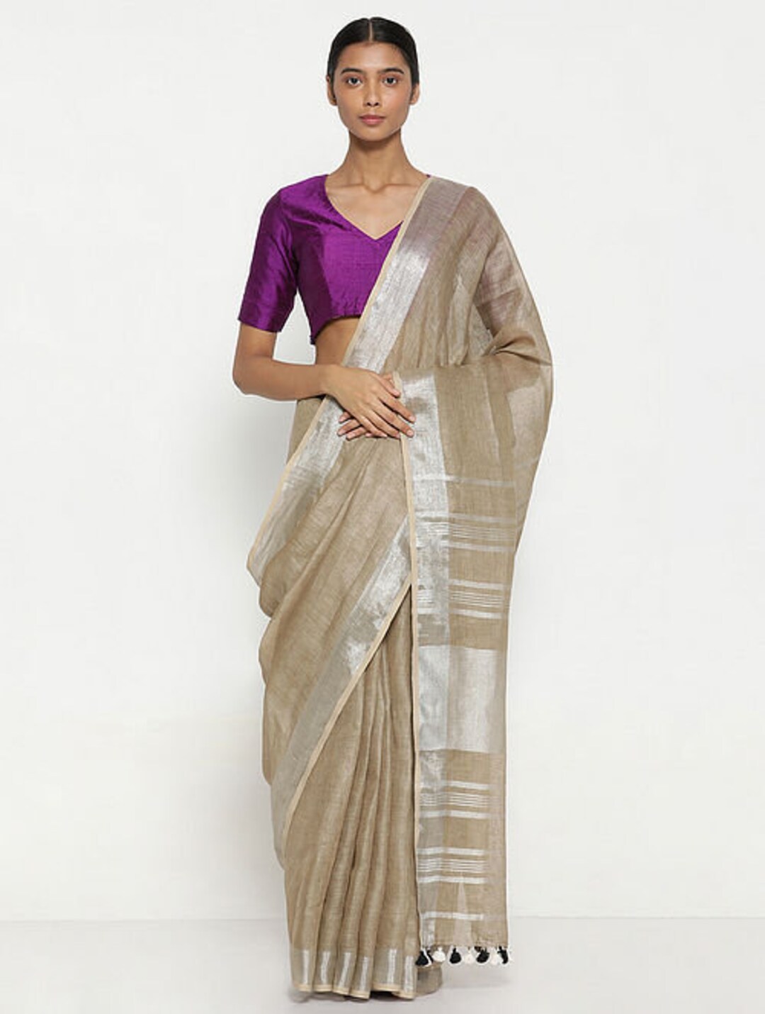 Beautiful Linen Saree Handwoven Saree With Zari Border Organic Linen by ...
