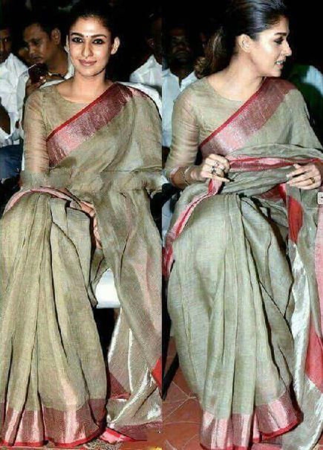 Beautiful Linen Saree Handwoven Saree With Zari Border Organic Linen by ...