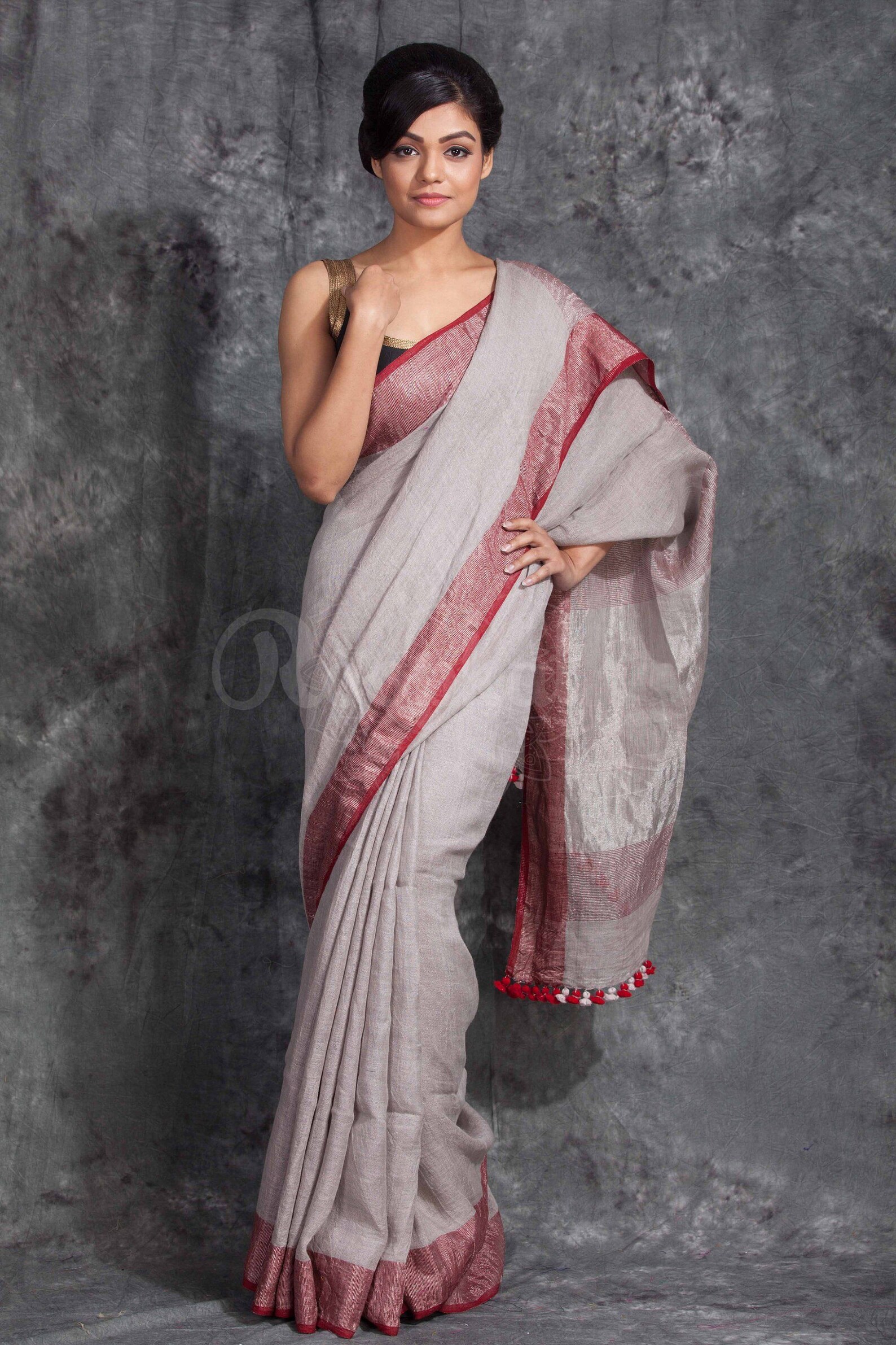 Beautiful Linen Saree Handwoven Saree With Zari Border Organic Linen by ...