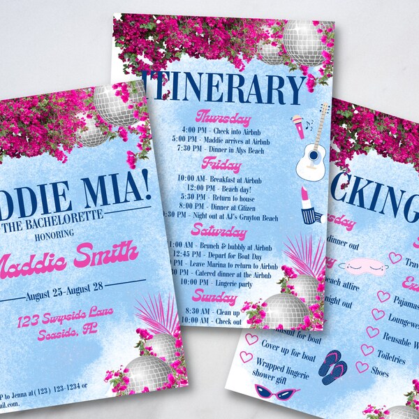 Hens Weekend Invitation With Wavy Border | Orange & Pink Bachelorette ...