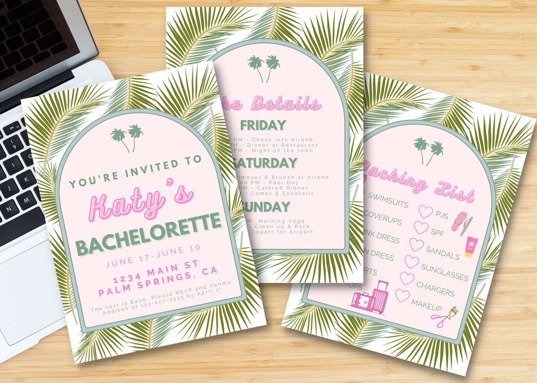 Tropical Bachelorette Party Invitation, Itinerary, and Packing List ...