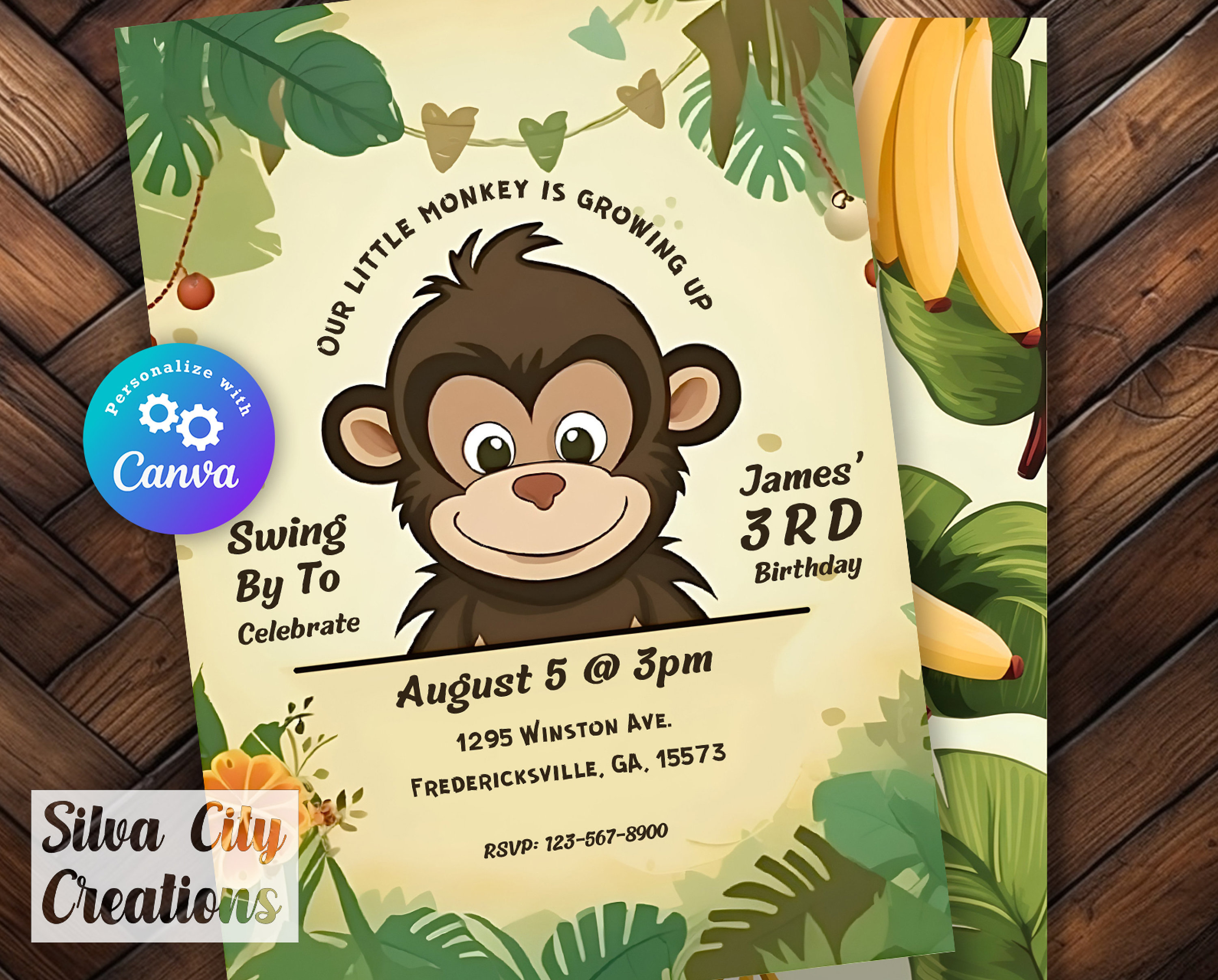Editable Monkey Themed Birthday Invite Monkey Invitation Birthday Party ...