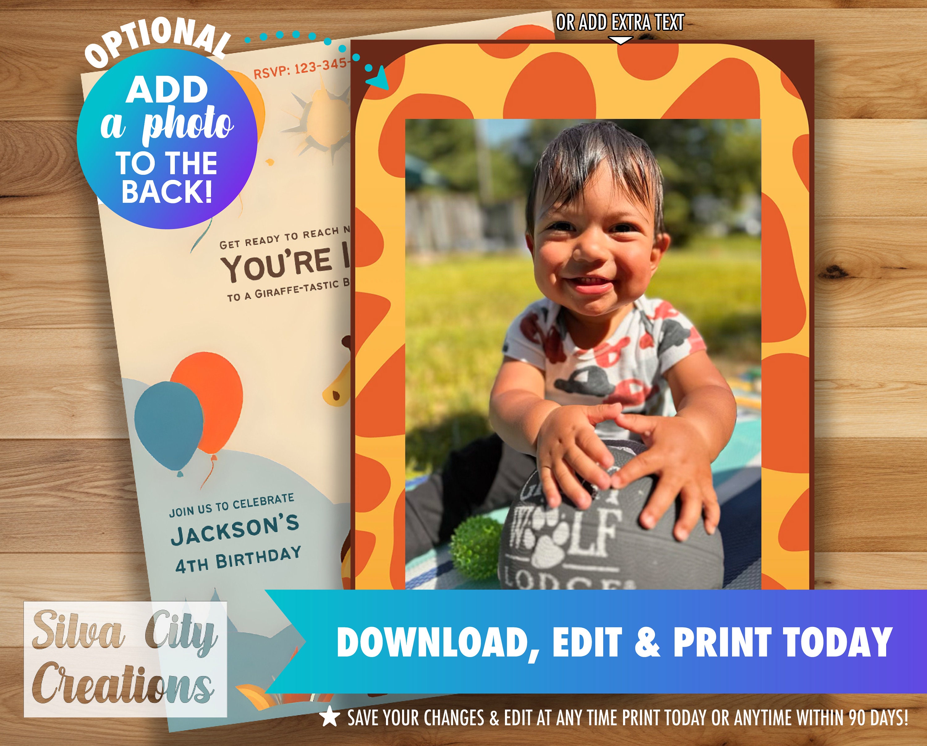 Editable Giraffe Themed Birthday Invite Giraffe Invitation Birthday Party Invite Safari Giraffe ...