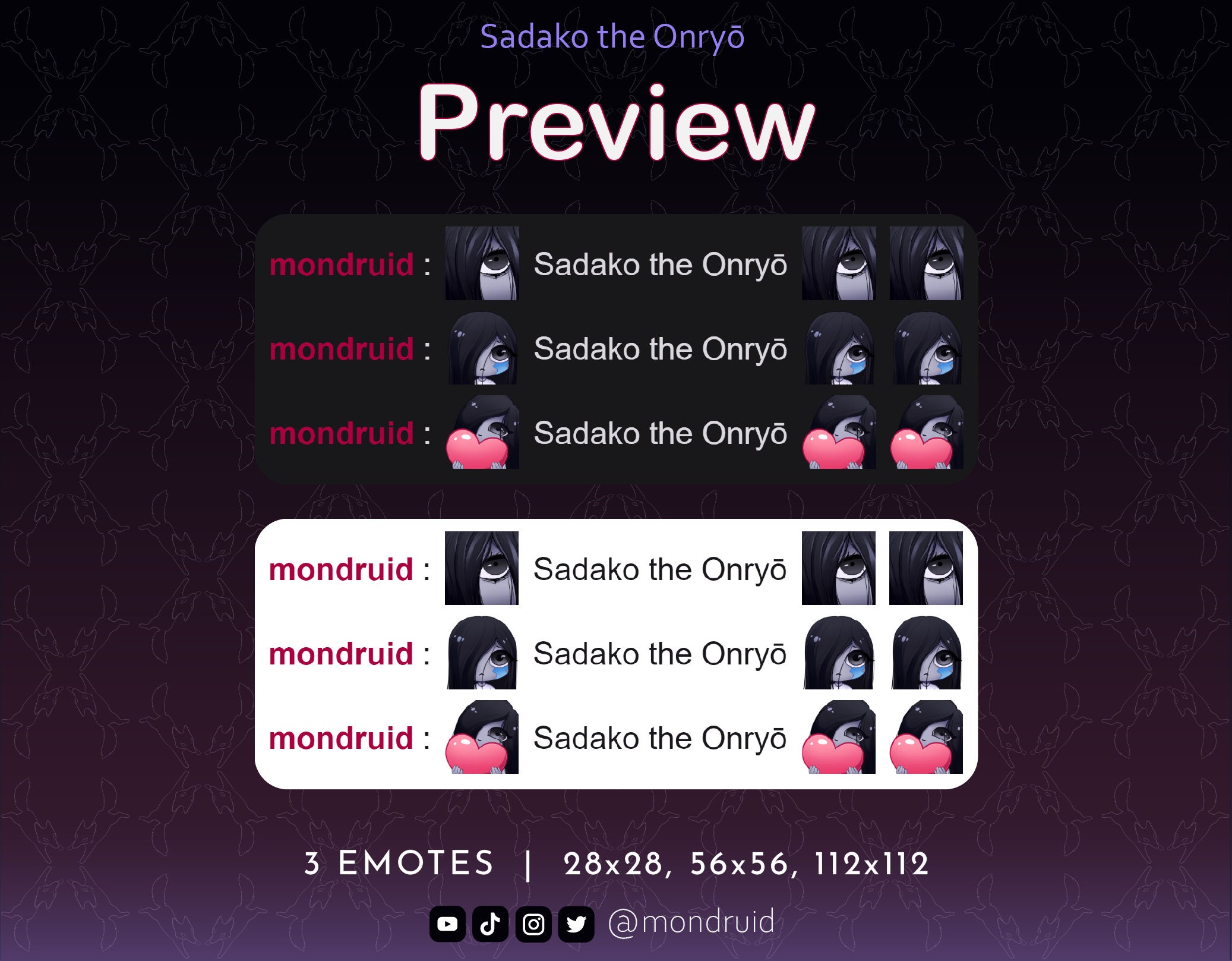 3 EMOTES | Sadako the Onryō | Twitch | Youtube | Discord | Streamer ...