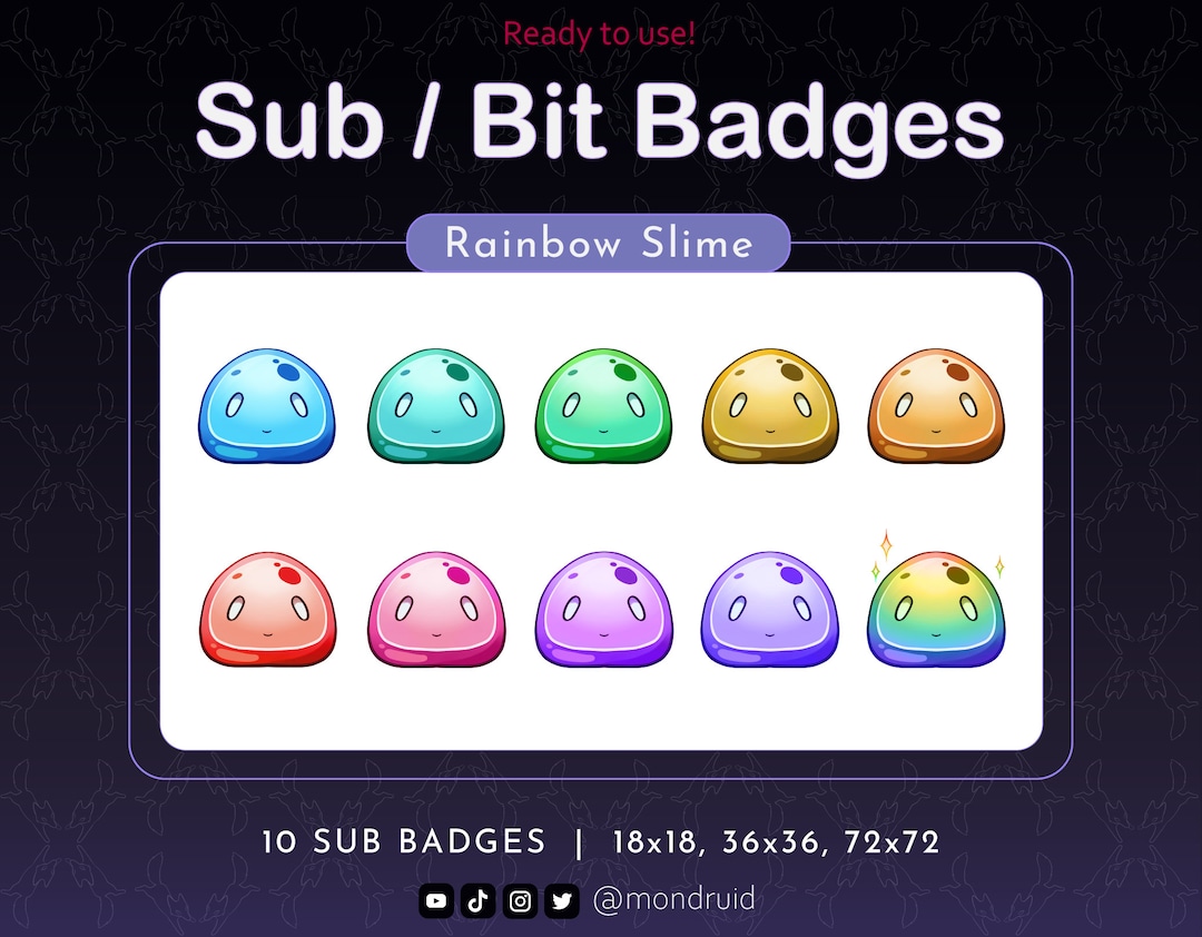 10 Sub & Bit Badges Rainbow Slime Twitch Youtube Discord Streamer ...