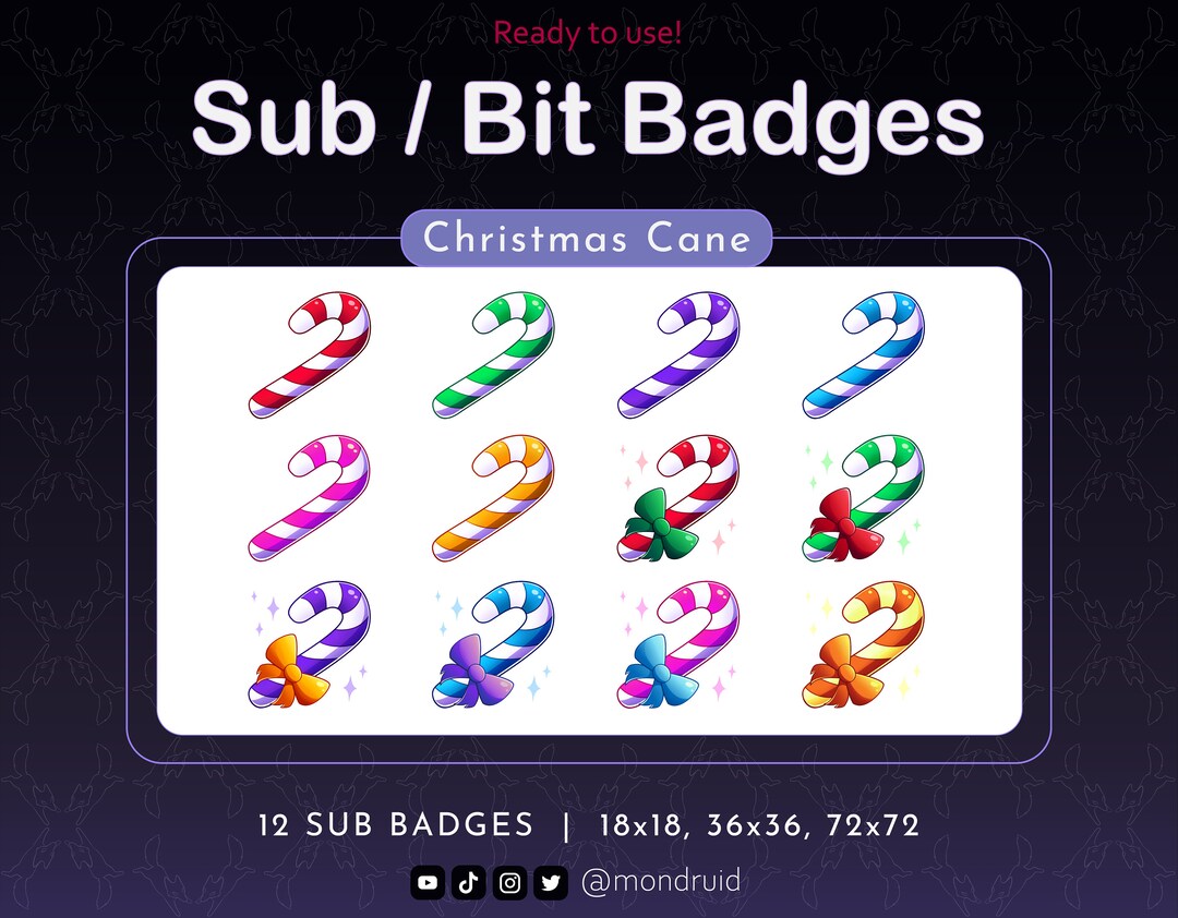 12 Sub & Bit Badges Christmas Candy Cane Twitch Youtube Discord ...