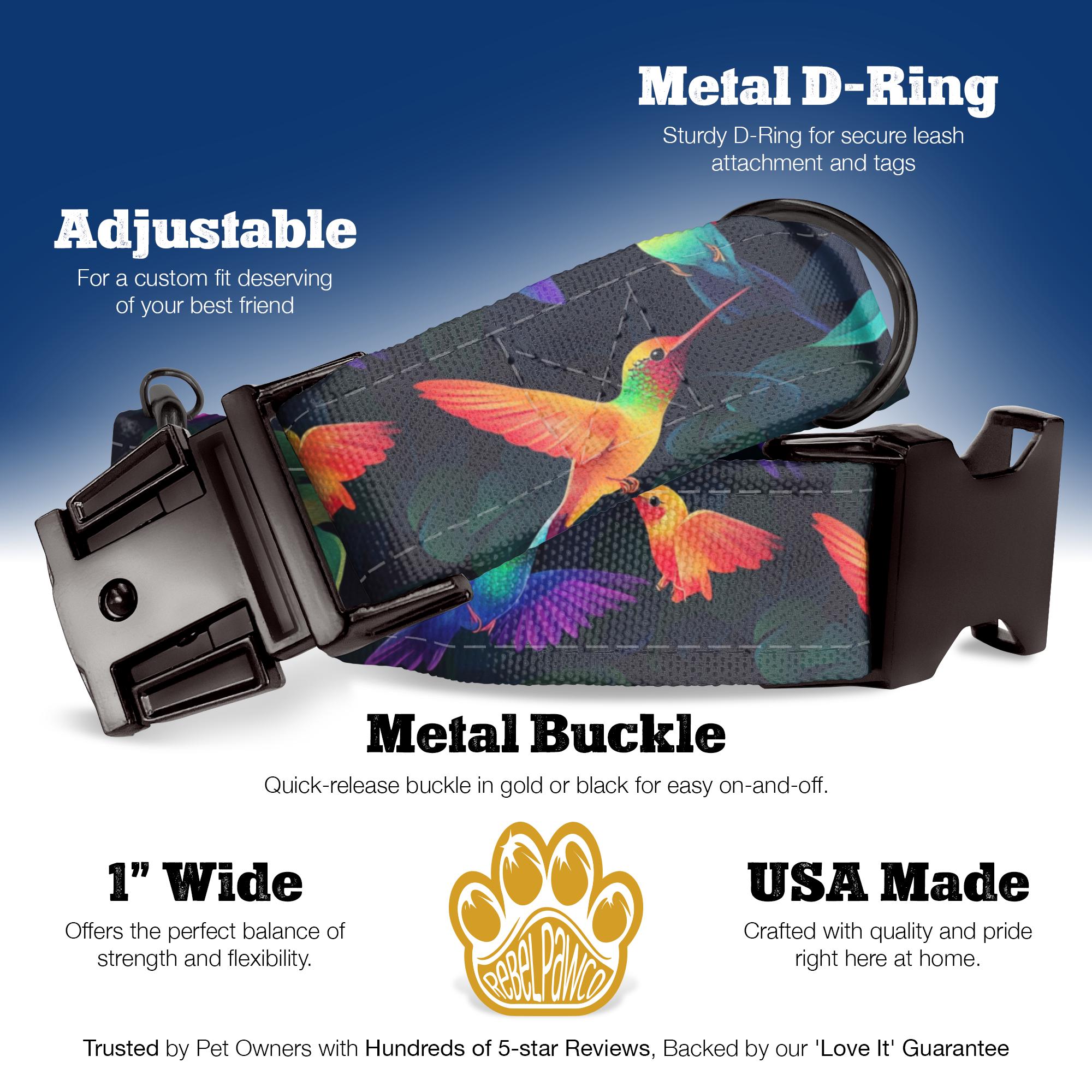 Hummingbird Dog Collar, Custom Engraved Metal Buckle Dog Collar ...