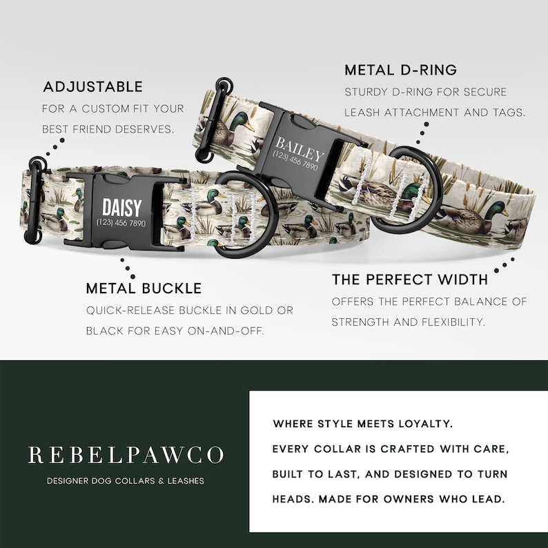 Duck Hunting Dog Collar Personalized, Duck Dog Collar With Engraved ...