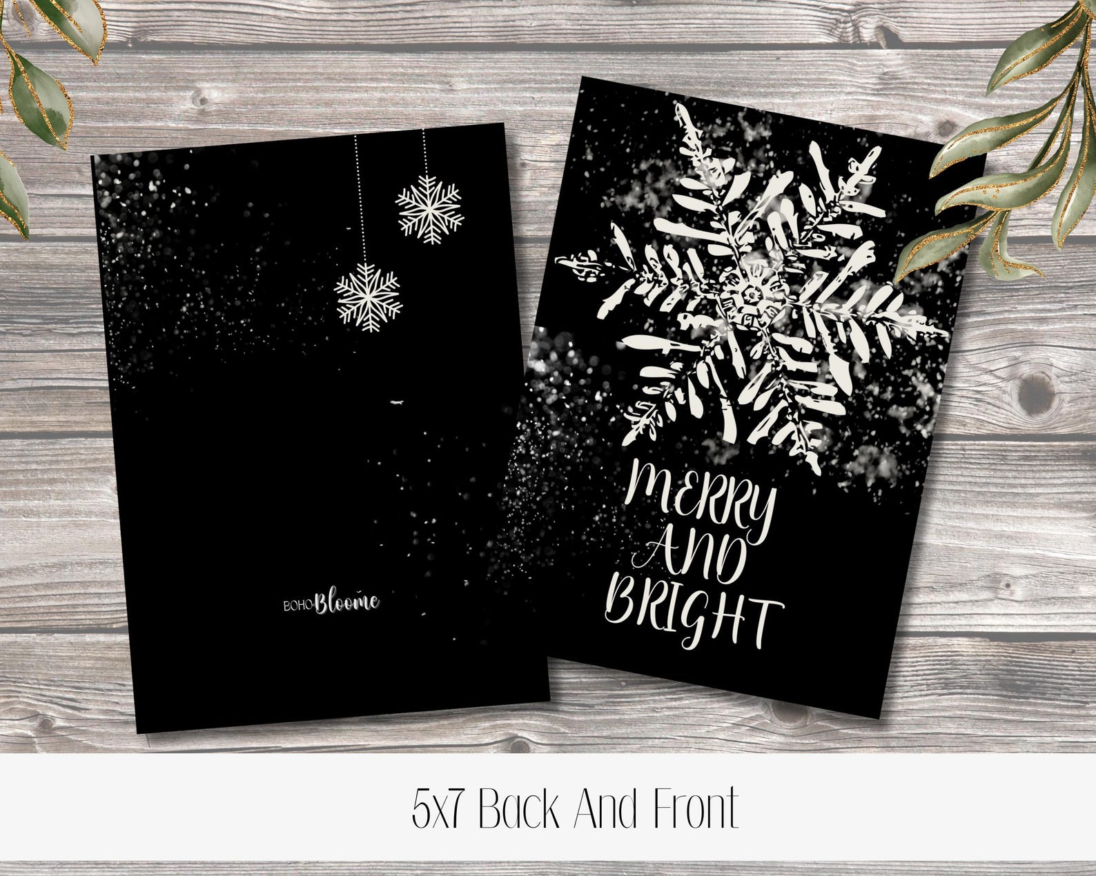 Black and White Christmas Cards, Printable Holiday Greetings, Elegant ...