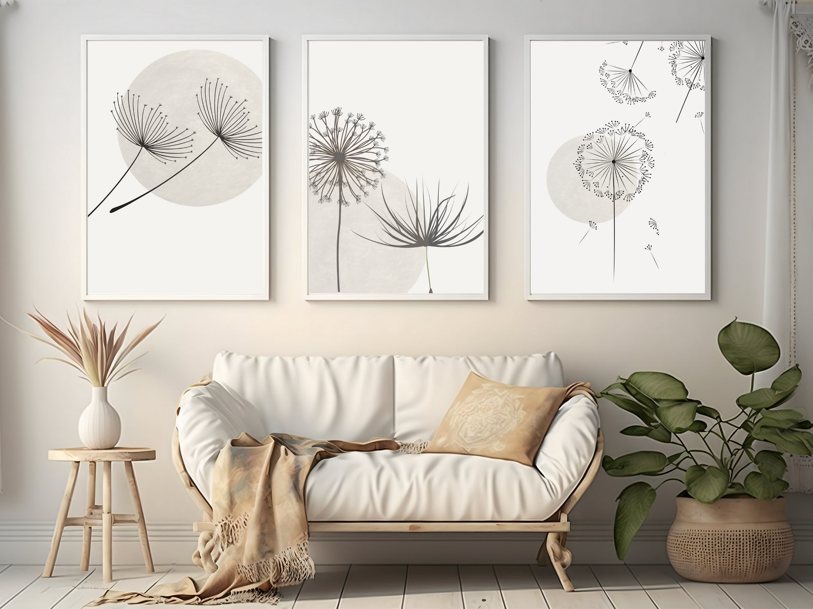 Dandelion Prints, Set of 3 Posters, Neutral Boho Wall Art, Minimalist ...