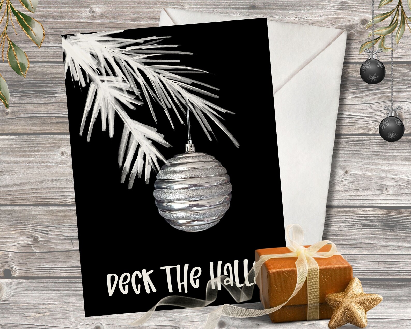 Black and White Christmas Cards, Printable Holiday Greetings, Elegant ...