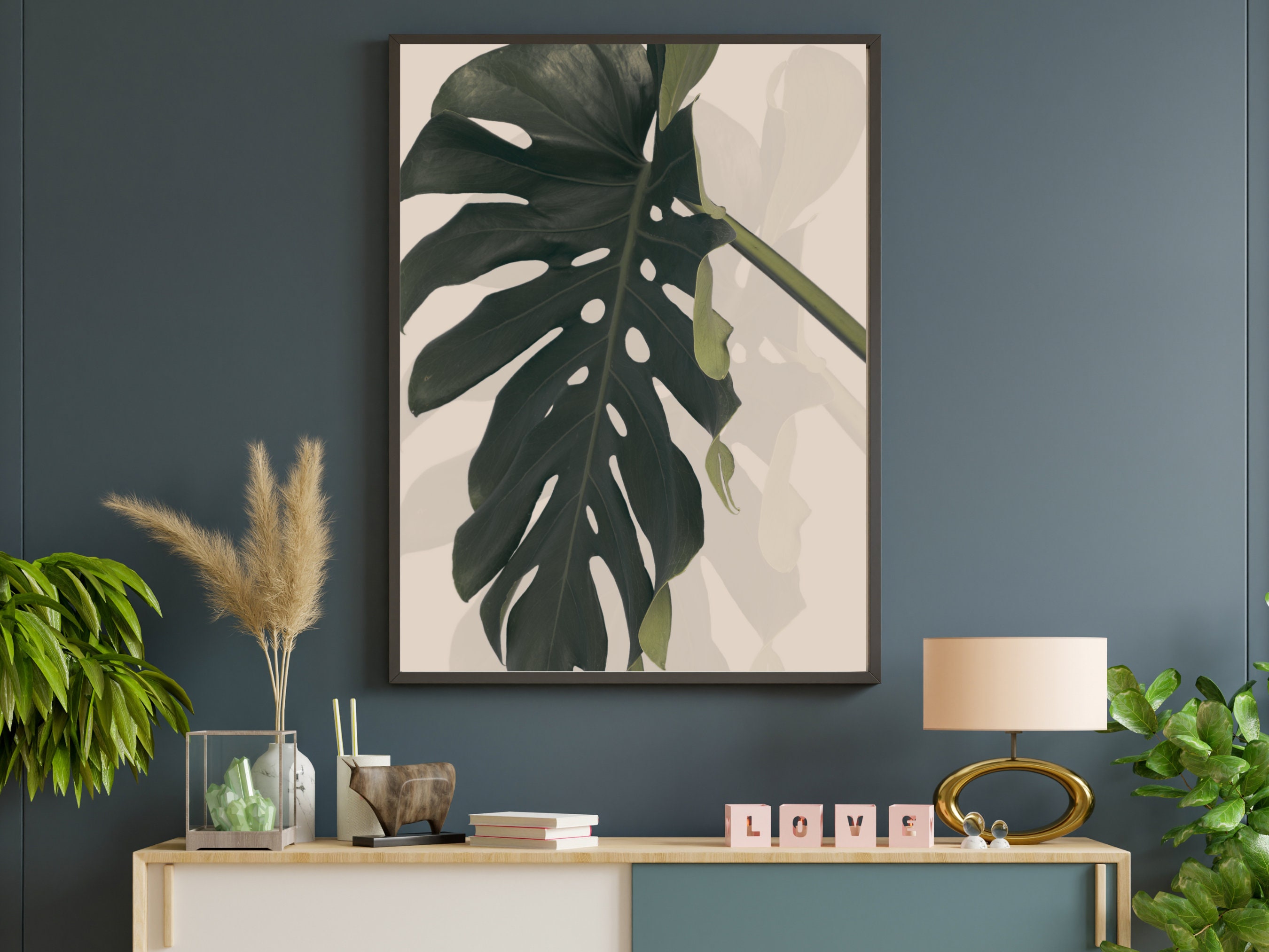 Botanical Wall Art, Monstera Leaf Print, Set of 3 Black Abstract Boho ...