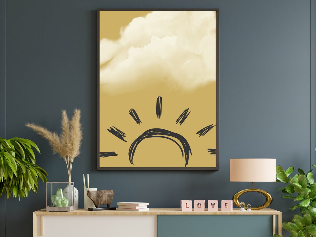 Boho Sun Print, Mid Century Modern Prints, Minimalist Sun Rays, Yellow ...