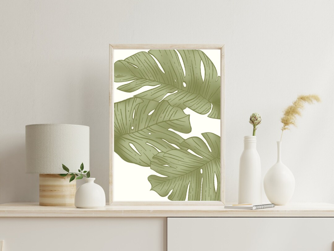 Monstera Leaf Prints, Botanical Leaves Posters, Boho Wall Art, Green ...