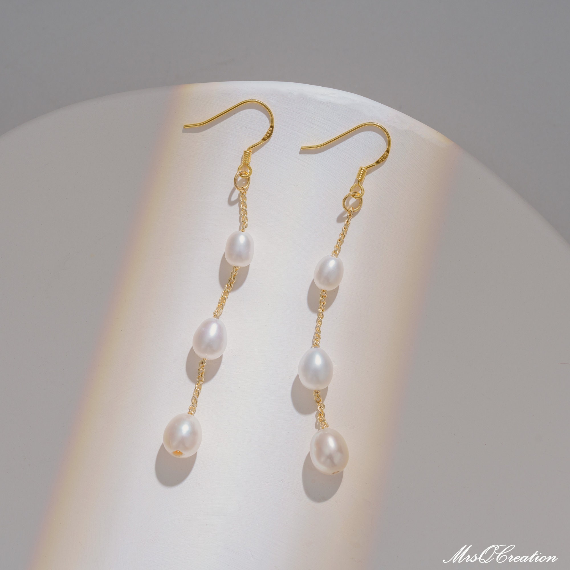 Freshwater Pearl Drop Earrings Bridal Pearl Earrings 18K - Etsy UK