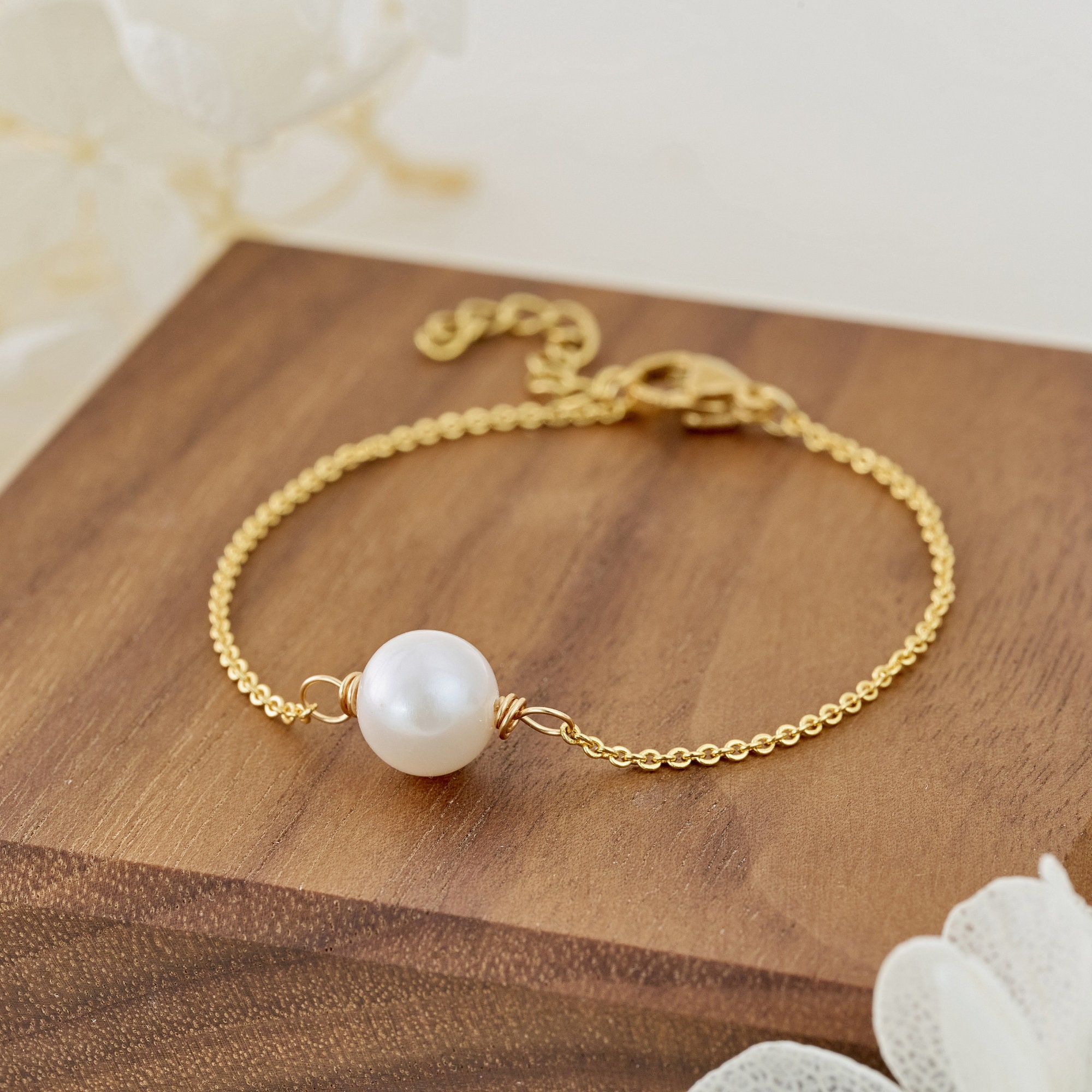 Single Pearl Bracelet, Bridal Pearl Bracelet, Freshwater Pearl Bracelet ...