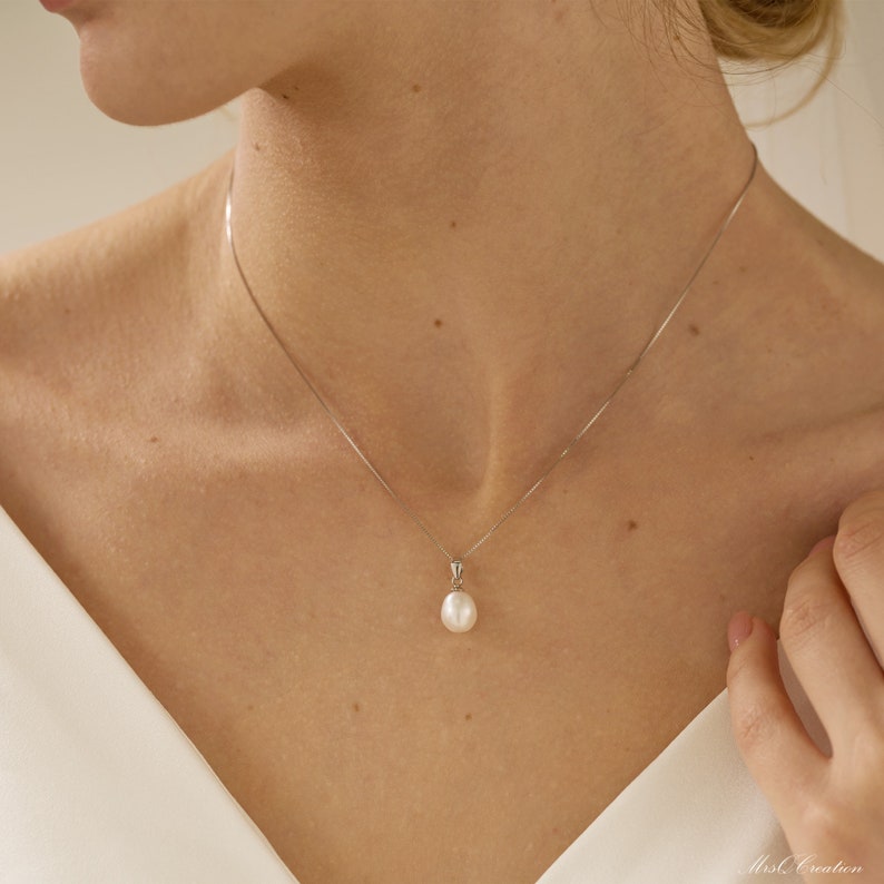 Sterling Silver Drop Pearl Necklace Freshwater Pearl - Etsy