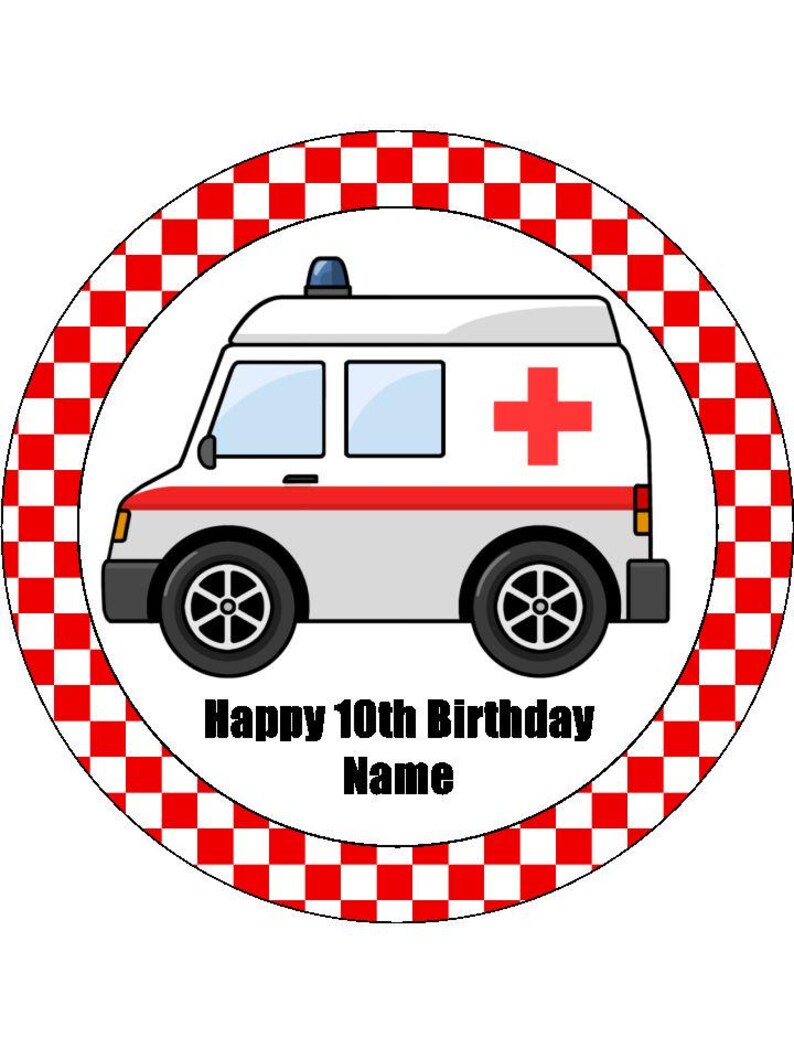 Ambulance Edible Cake Toppers Wafer Birthday Cake & Cupcake Ambulance ...