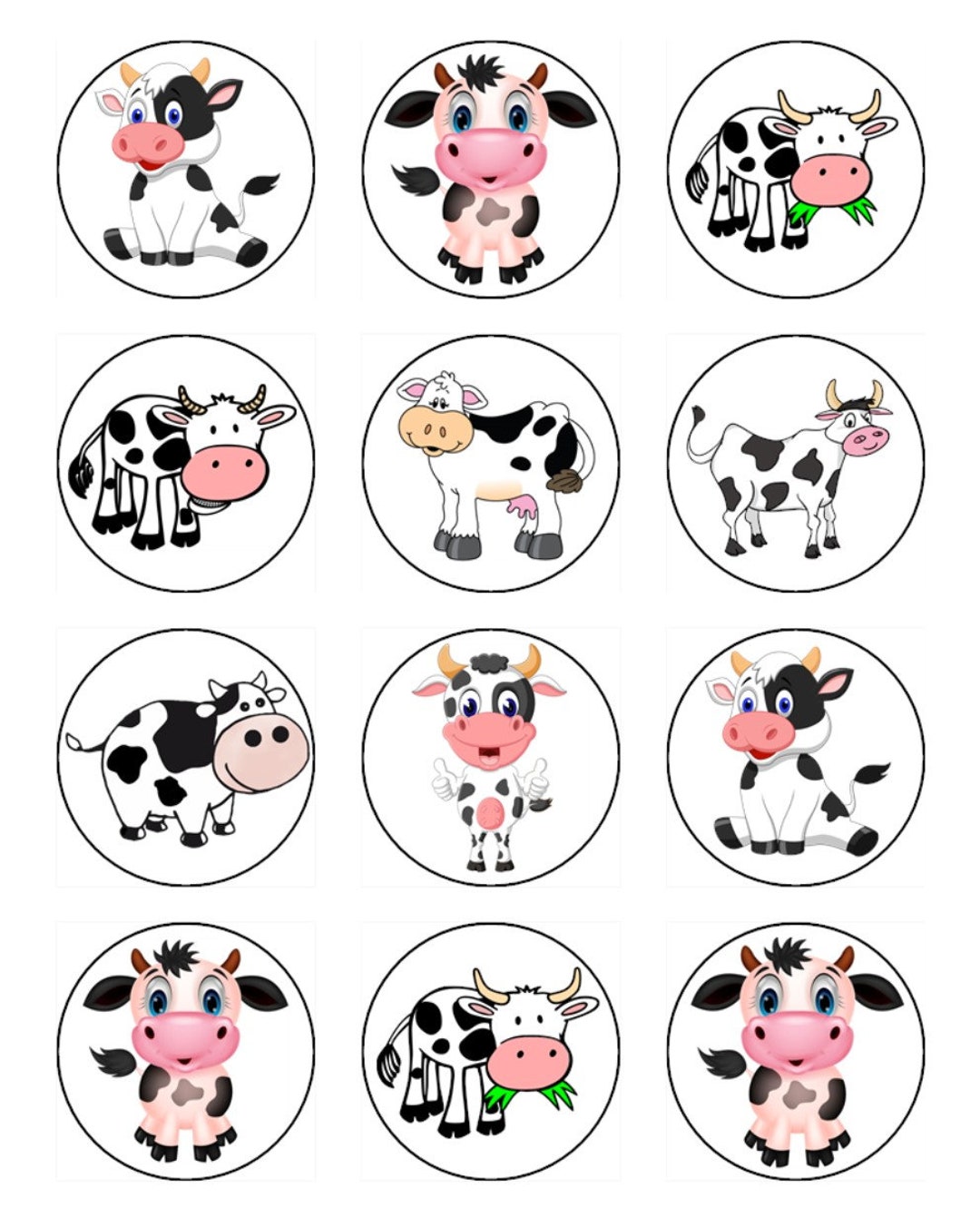 Cow Cupcake Toppers Edible Wafer Birthday Cake Farm Animal Decorations ...