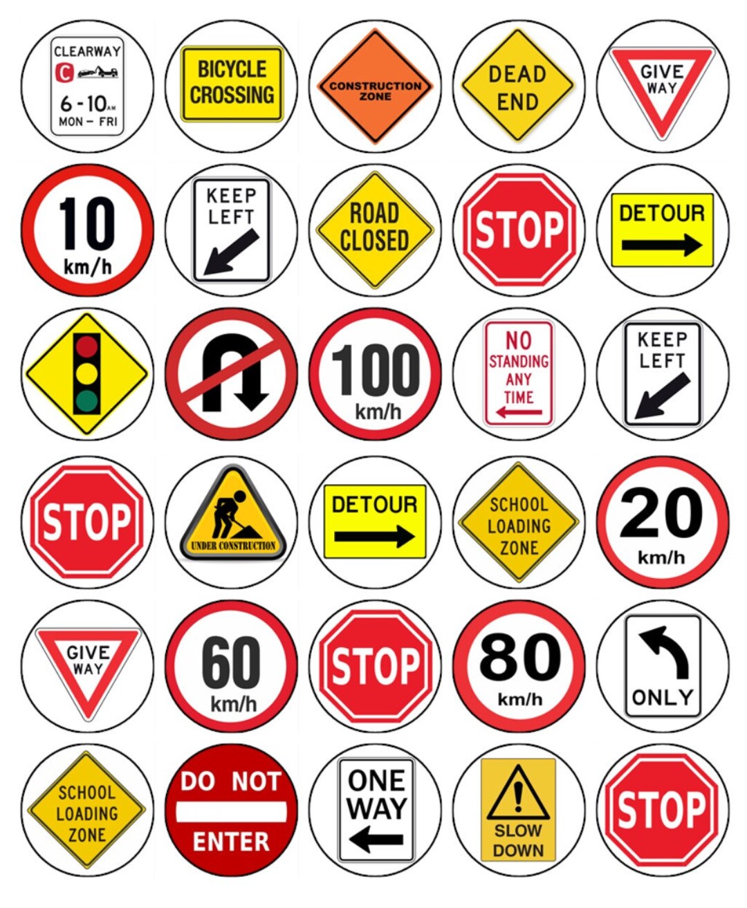 Road Traffic Sign Cupcake Topper Edible Icing Birthday Cake Decorations ...